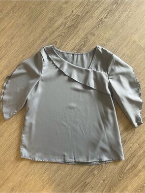 SHEIN | Tops | Dusty Blue Asymmetric Neck Blouse Workwear | Poshmark